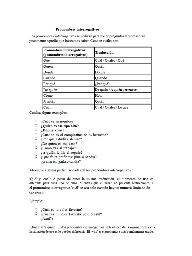 Guía de pronombres interrogativos | PDF | Lingüística