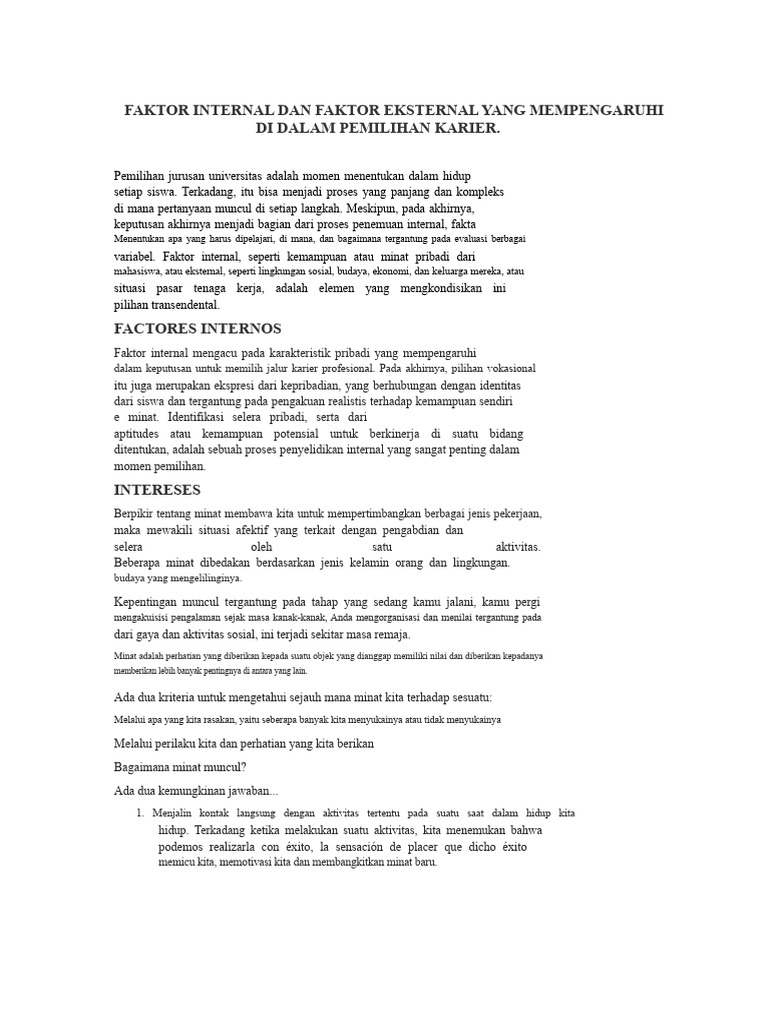 Faktor Pemilih Karier: Internal dan Eksternal | PDF
