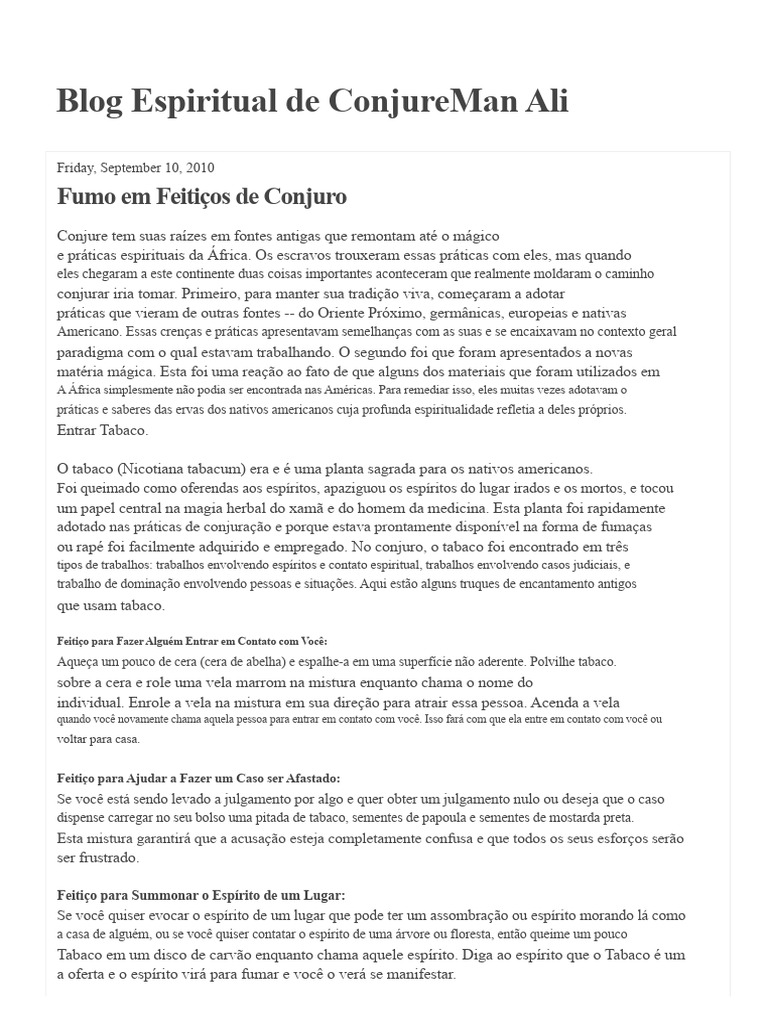 Feitiços com Tabaco na Conjuração | PDF | Tabaco | Charuto