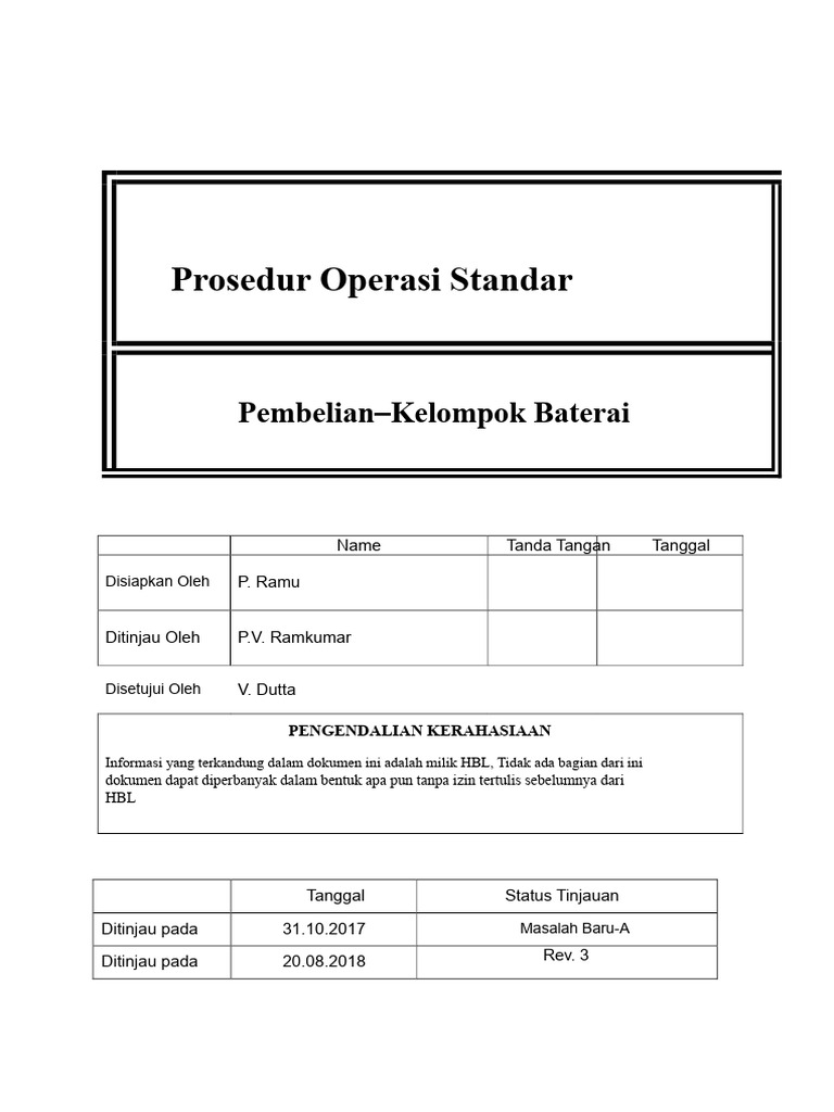 SOP Pembelian Kelompok Baterai HBL | PDF