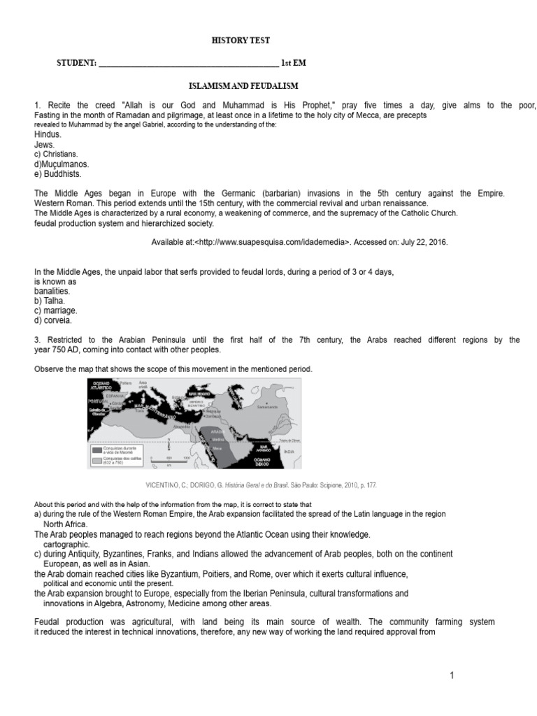 Islamism and Feudalism in History Test | PDF | Muhammad | Feudalism