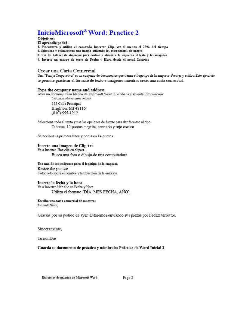Ejercicios de Práctica de Microsoft Word | PDF