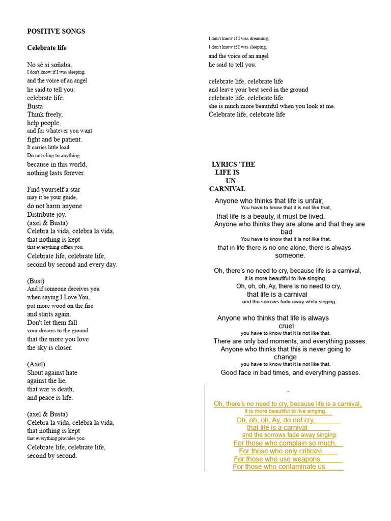 Celebrate Life: Uplifting Song Lyrics | PDF
