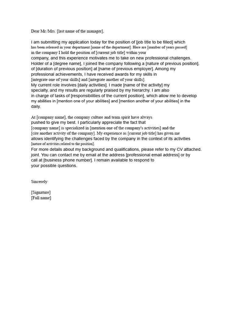 Internal Job Application Letter | PDF