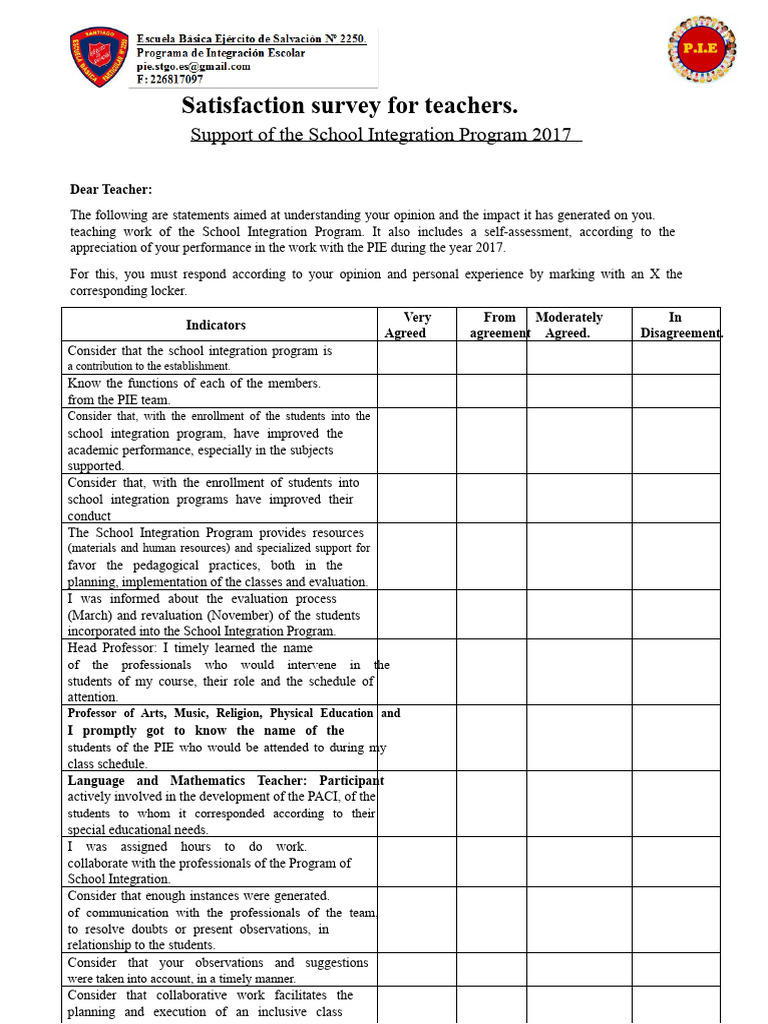 Satisfaction Survey For Teachers | PDF | Teachers | Behavior Modification