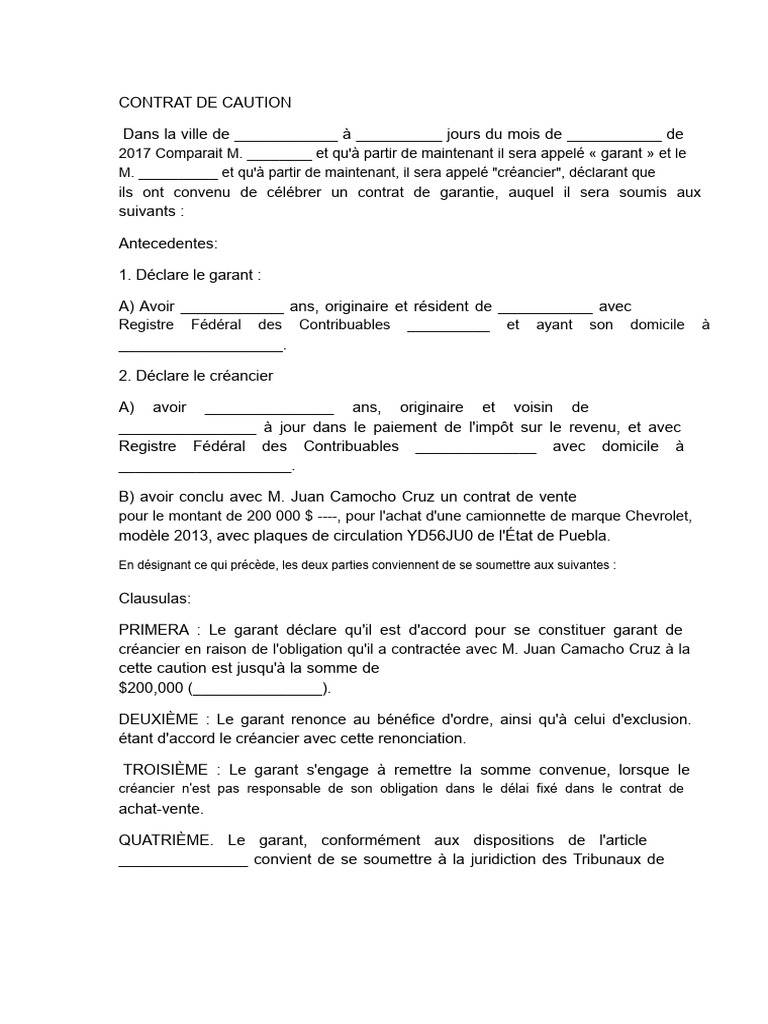 Contrat de Caution : Garant et Créancier | PDF | Cautionnement