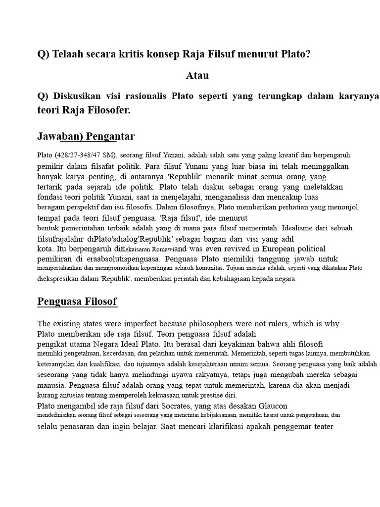 Konsep Raja Filsuf dalam Filsafat Plato | PDF