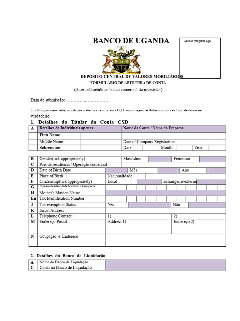 FORMULÁRIO DE ABERTURA DE CONTA CSD (1) | PDF