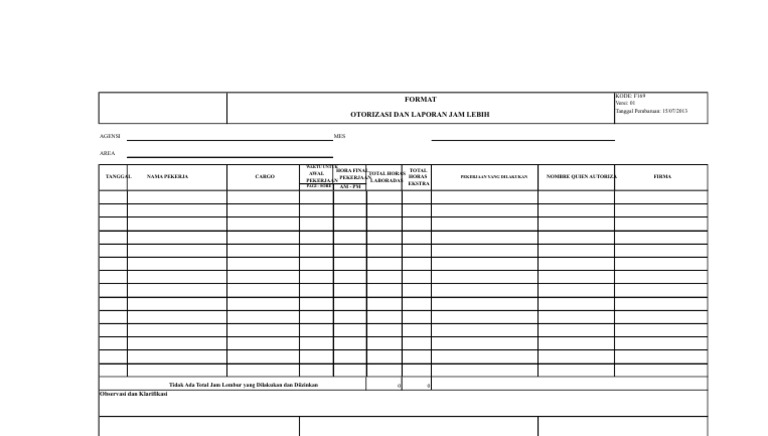 Format Jam Lembur | PDF