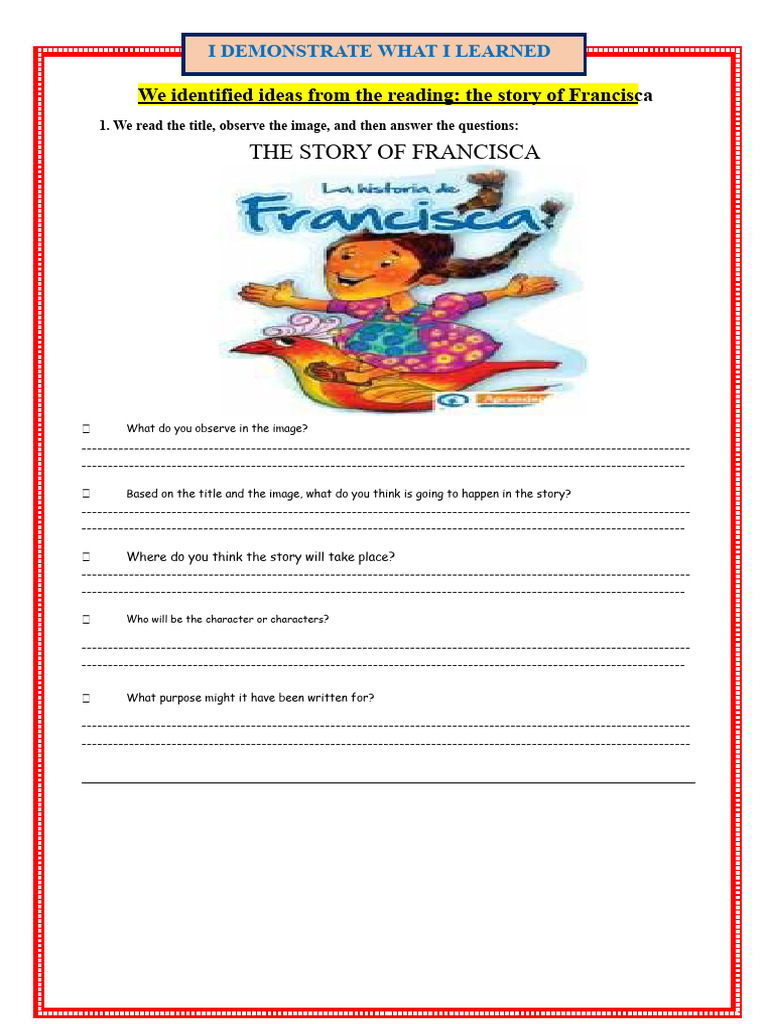 Reading Plan - Sheet - We Identify Ideas From The Reading The Story of ...