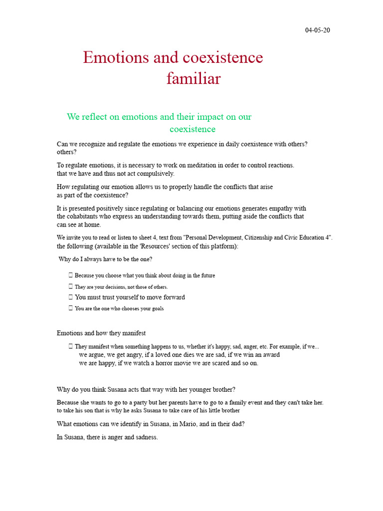 Emotions and Family Living - Docxdpcc | PDF