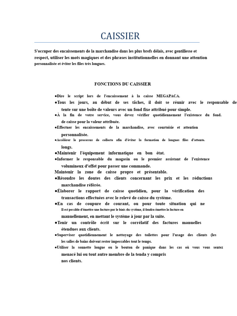 Guide des Fonctions du Caissier MEGAPACA | PDF | Facture | Informatique