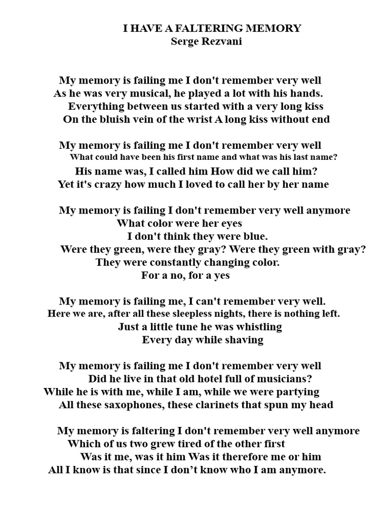 My Memory Is Failing | PDF