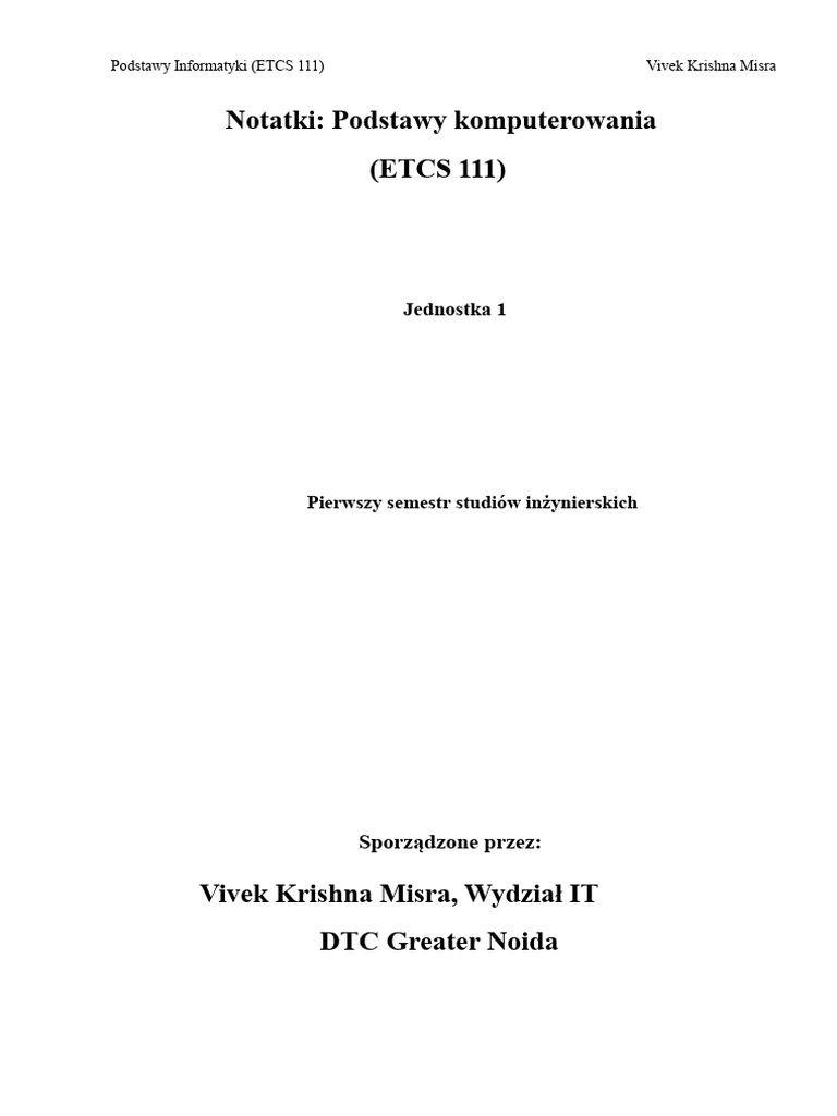 Notatki Z 1. Semestru FOC | PDF