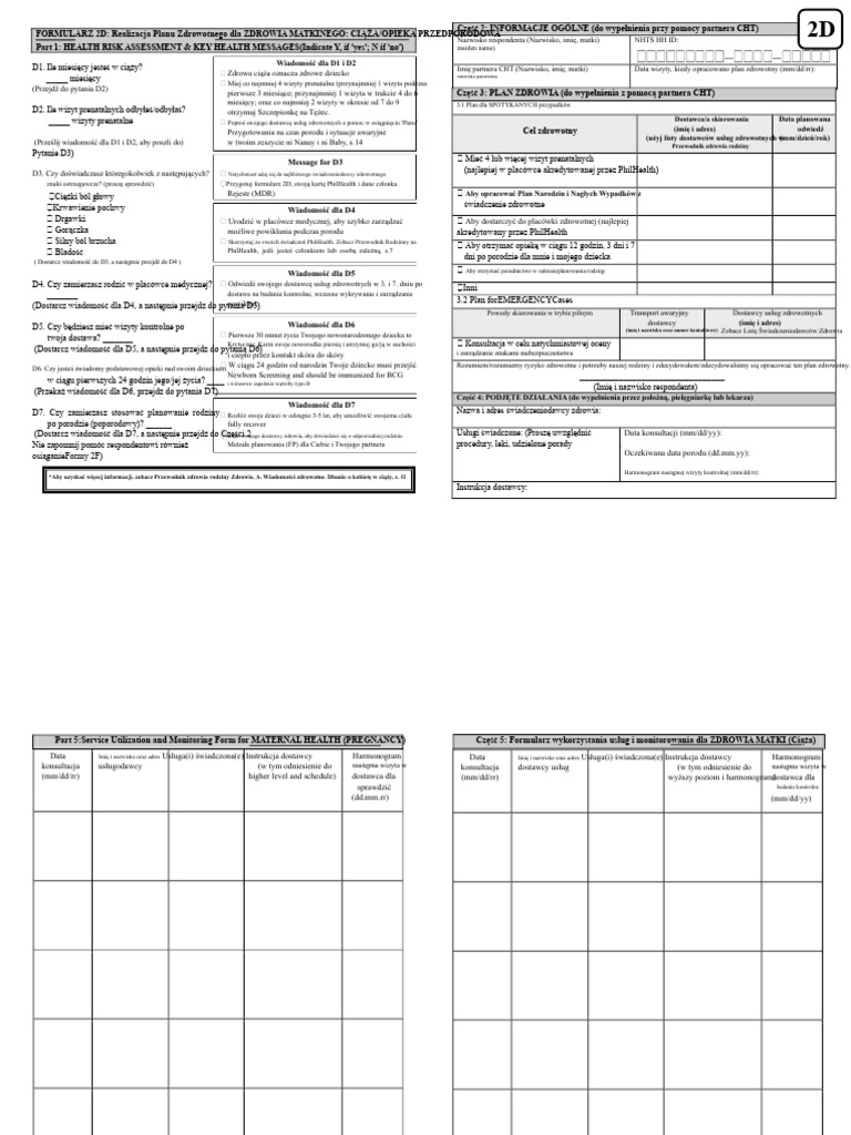 Formularz 2D Wdrażania Planu Zdrowotnego Opieka Prenatalna W Ciąży | PDF