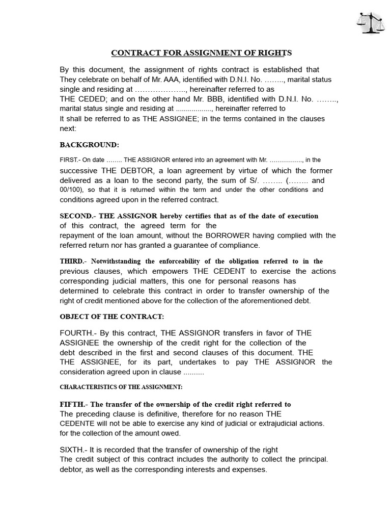 Assignment of Rights Agreement | PDF | Assignment (Law) | Consent