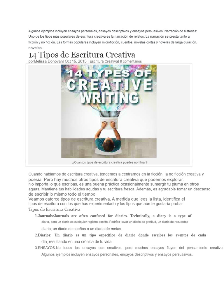 14 Tipos de Escritura Creativa | PDF | Ensayos | Poesía