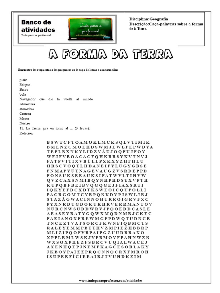 Sopa de Letras: Forma de la Tierra | PDF