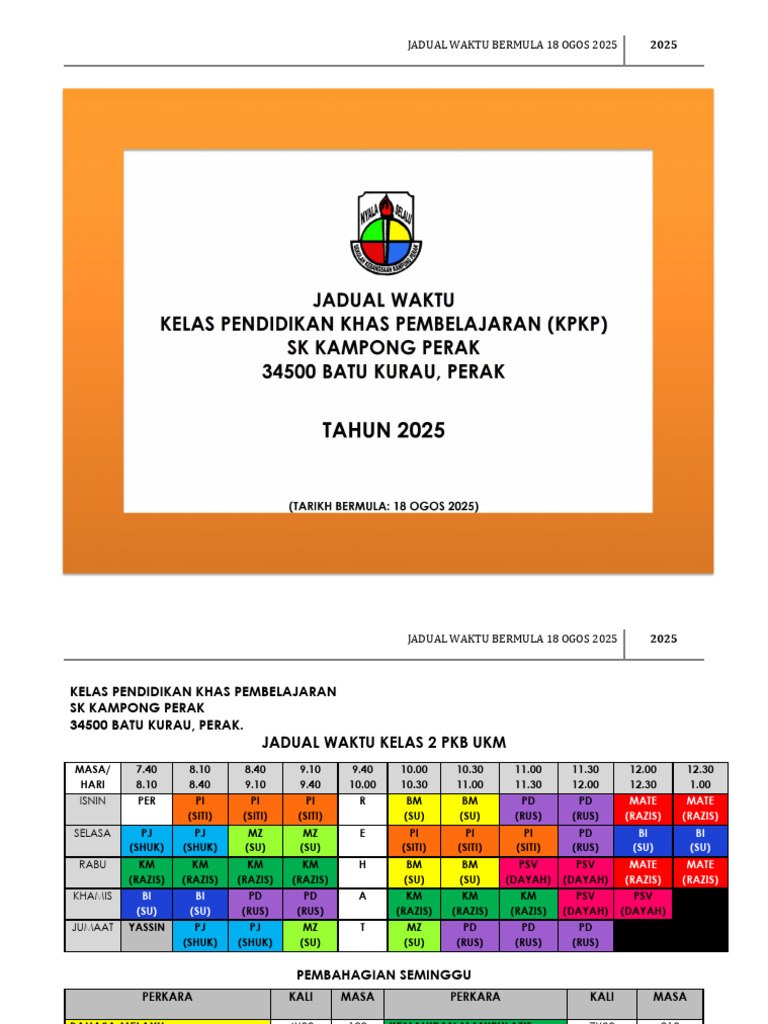 Jadual Kelas Ppki 2- Ogos 2025 (4) | PDF