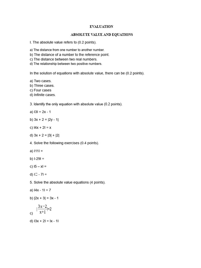 Absolute Value Assessment | PDF