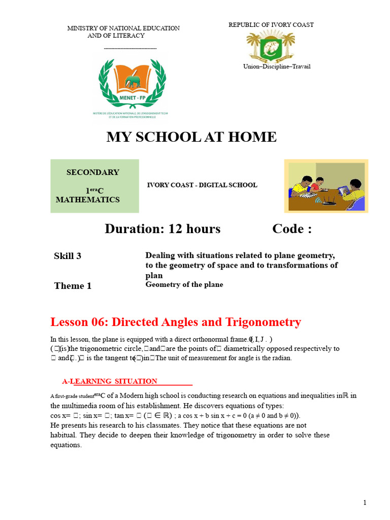 1C Maths Lesson 06 Oriented Angles and Trigonometry | PDF ...
