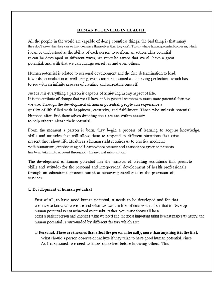 Human Potential in Health | PDF | Intelligence | Well Being