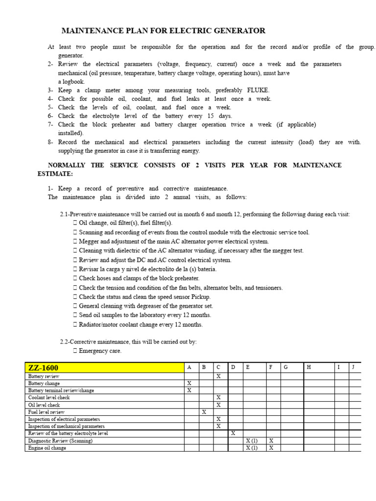 Electric Generator Maintenance Plan | PDF | Transformer | Electric ...