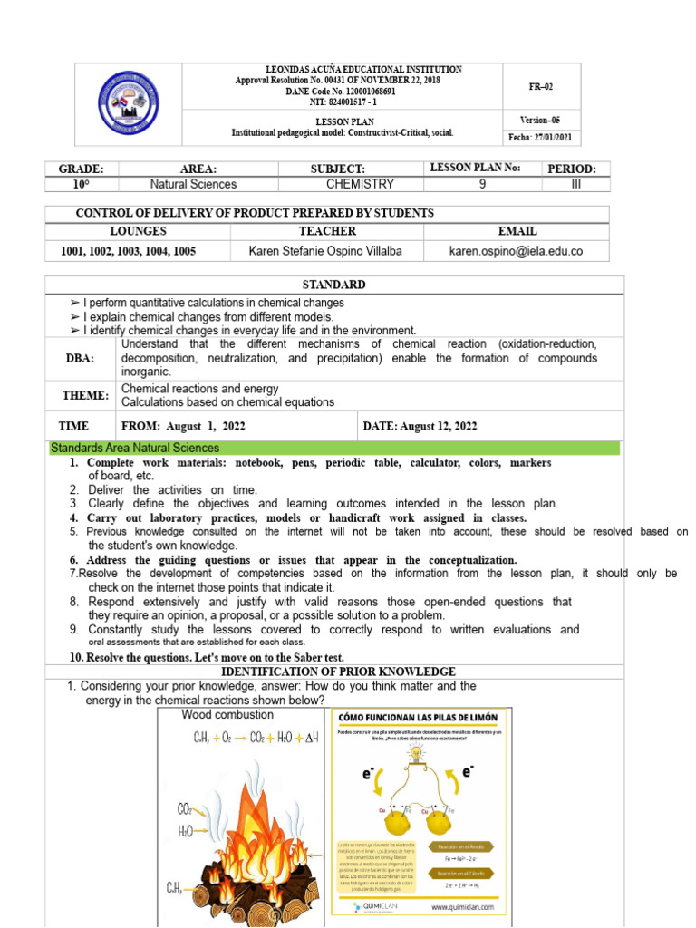 Lesson Plan 9. Chemistry Grade 10 | PDF | Mole (Unit) | Physical Sciences