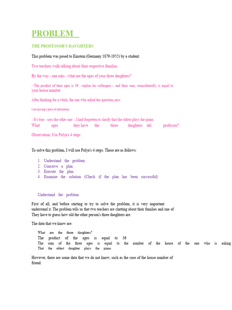 Problem 2 The Professor's Daughters | PDF
