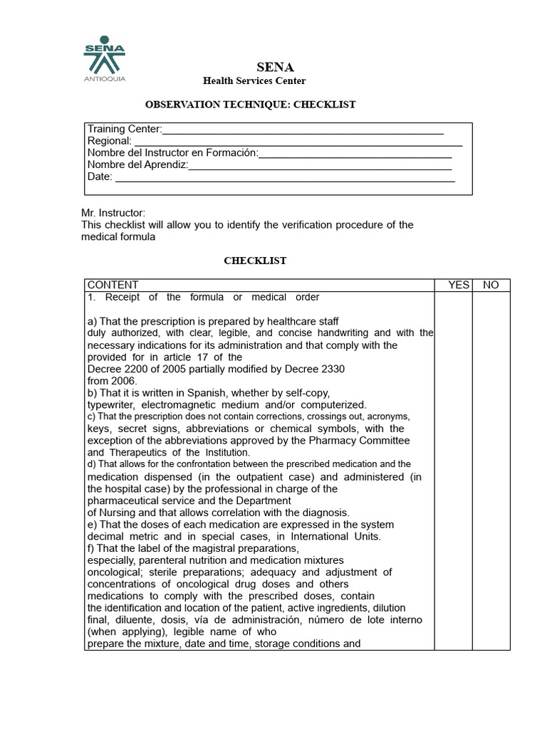 Medical Formula Checklist | PDF | Medical Prescription | Clinical Medicine
