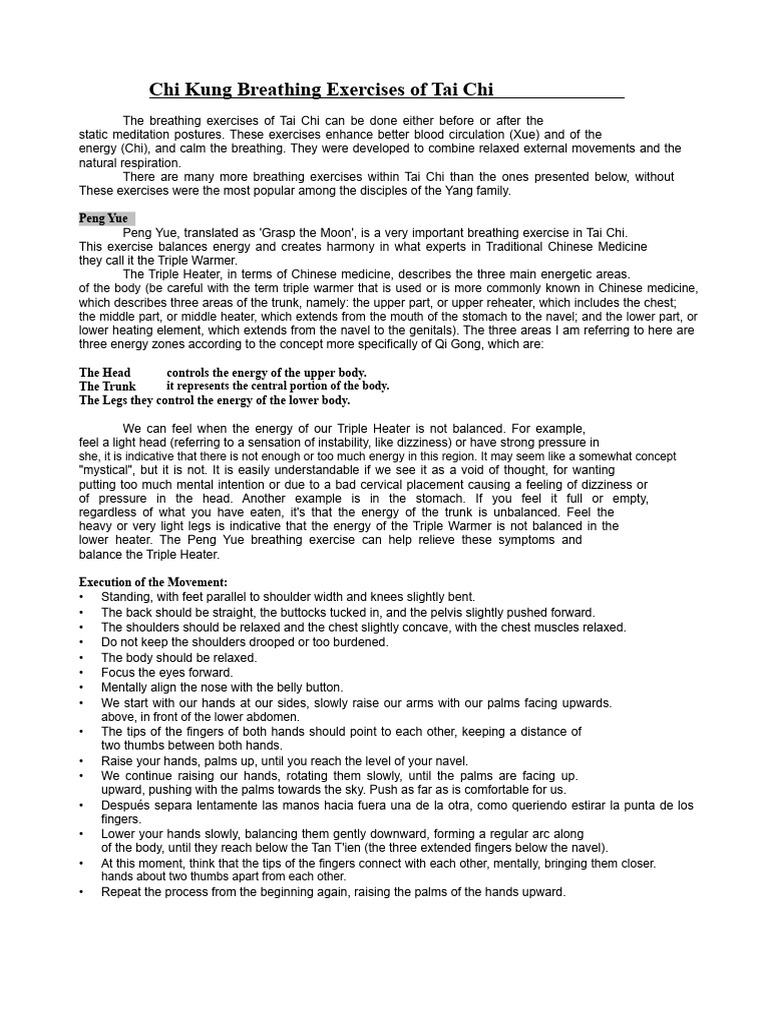 Chi Kung Breathing Exercises of Tai Chi | PDF | Qi | Breathing