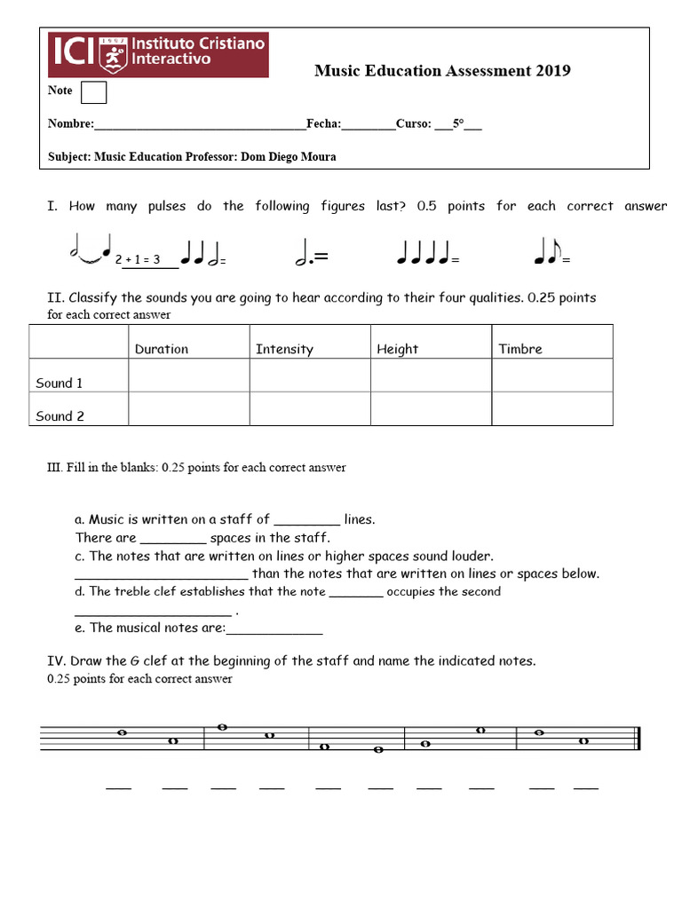 Music Education Assessment 2019 Guide | PDF | Sound | Clef