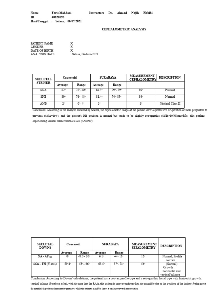 Cephalometric Tracing Table | PDF | Orthodontics | Dentistry Branches
