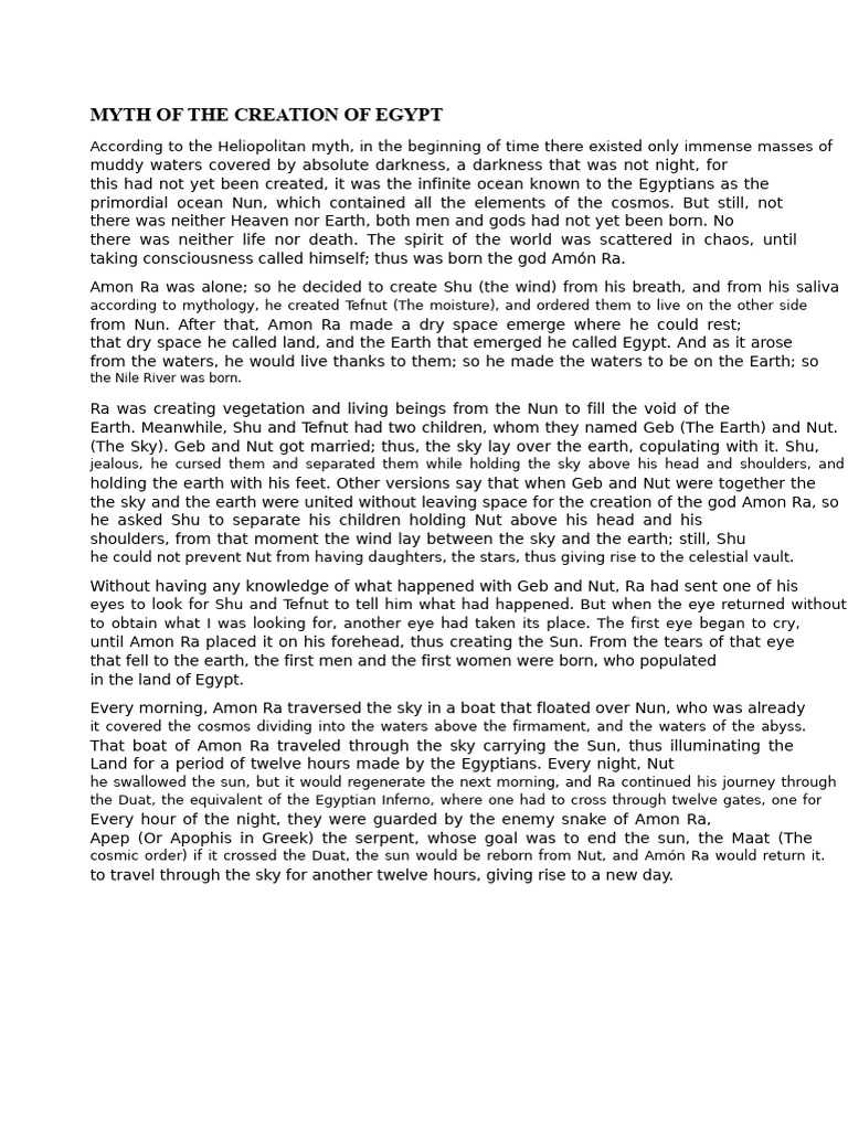 Creation Myth of Ancient Egypt | PDF | Egyptian Mythology | Religious ...