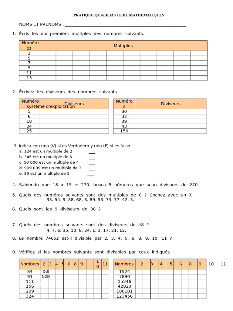 Pratique des Multiples et Diviseurs | PDF | Échecs | Théorie (échecs)