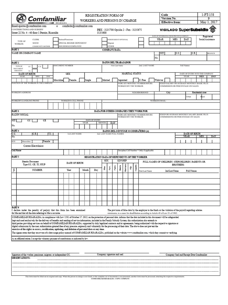 Comfamiliar Form | PDF | Identity Document | Notary Public