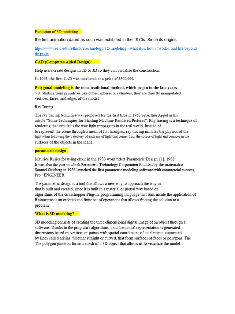 Evolution of 3D Modeling | PDF | 3 D Modeling | 3 D Computer Graphics