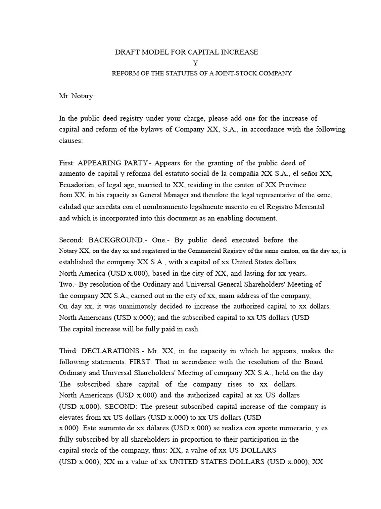 Minutes of Capital Increase and Amendment of Bylaws | PDF | United ...