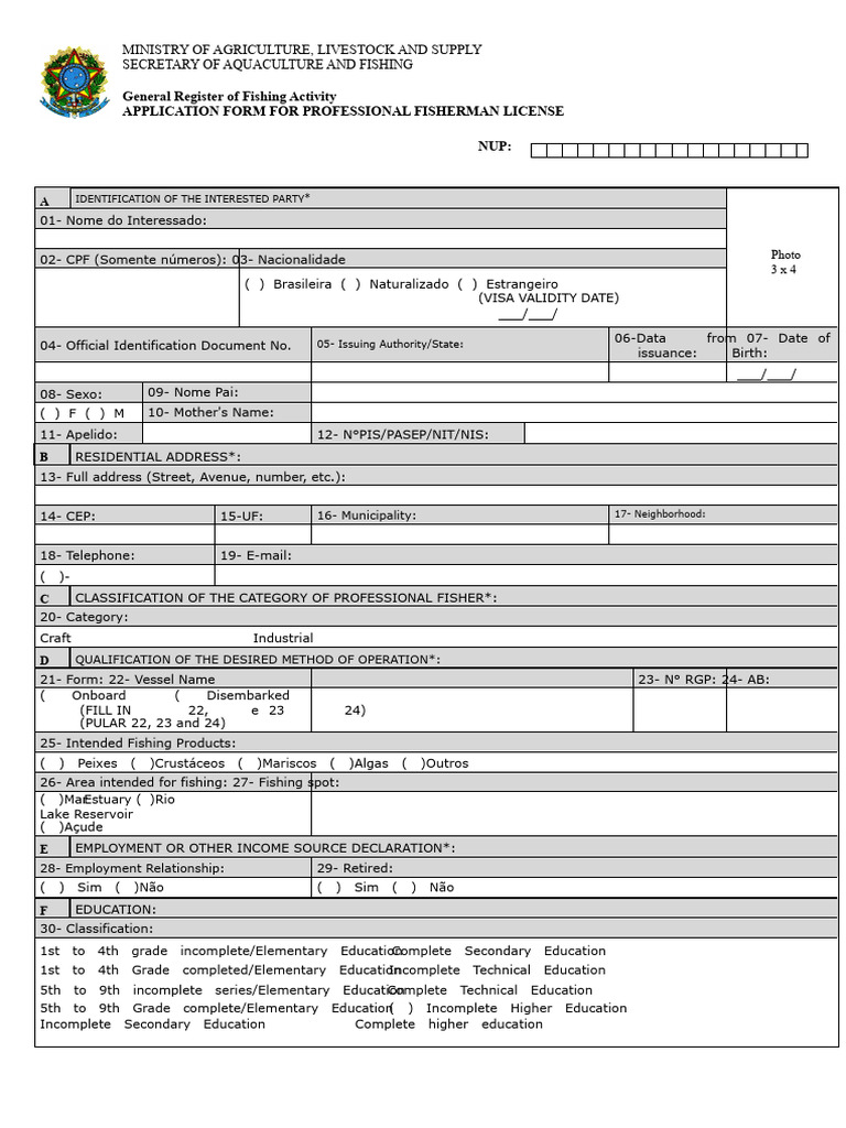 Professional Fisherman Form Annex I | PDF | Identity Document
