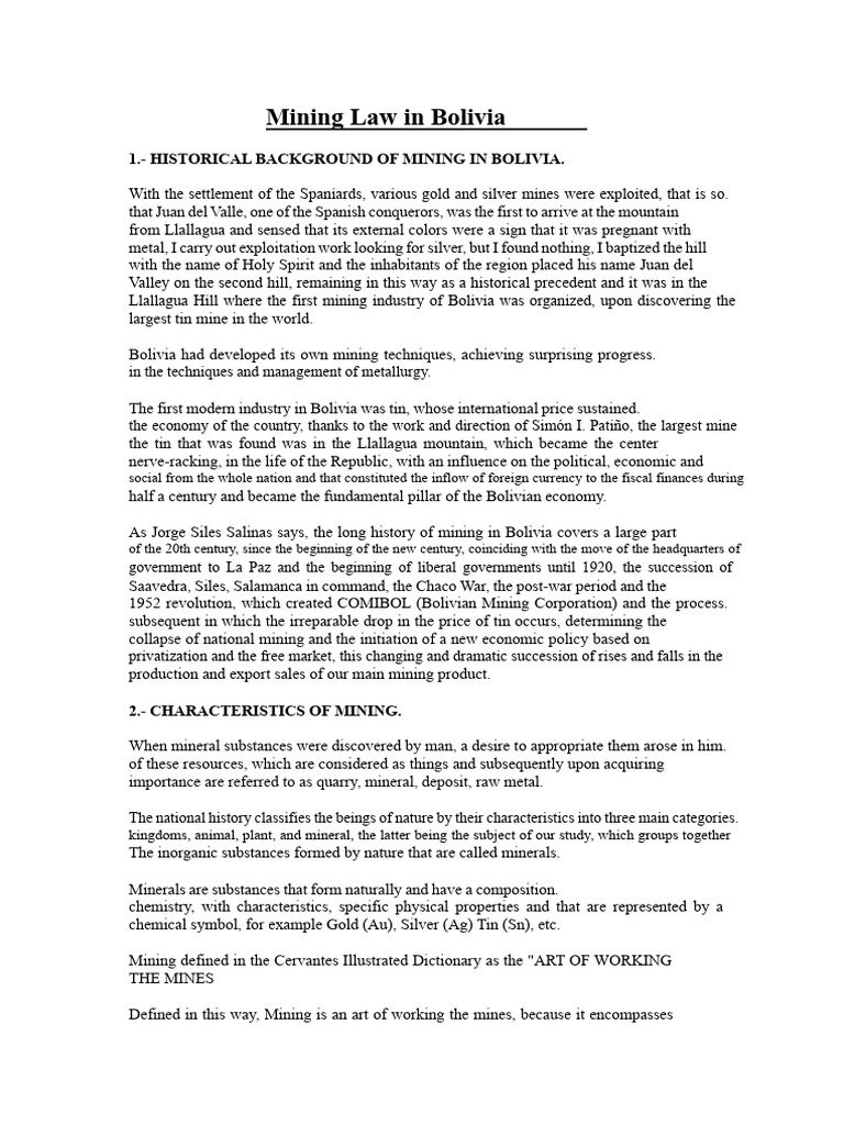 Bolivia's Mining Law Overview | PDF | Mining | Bolivia