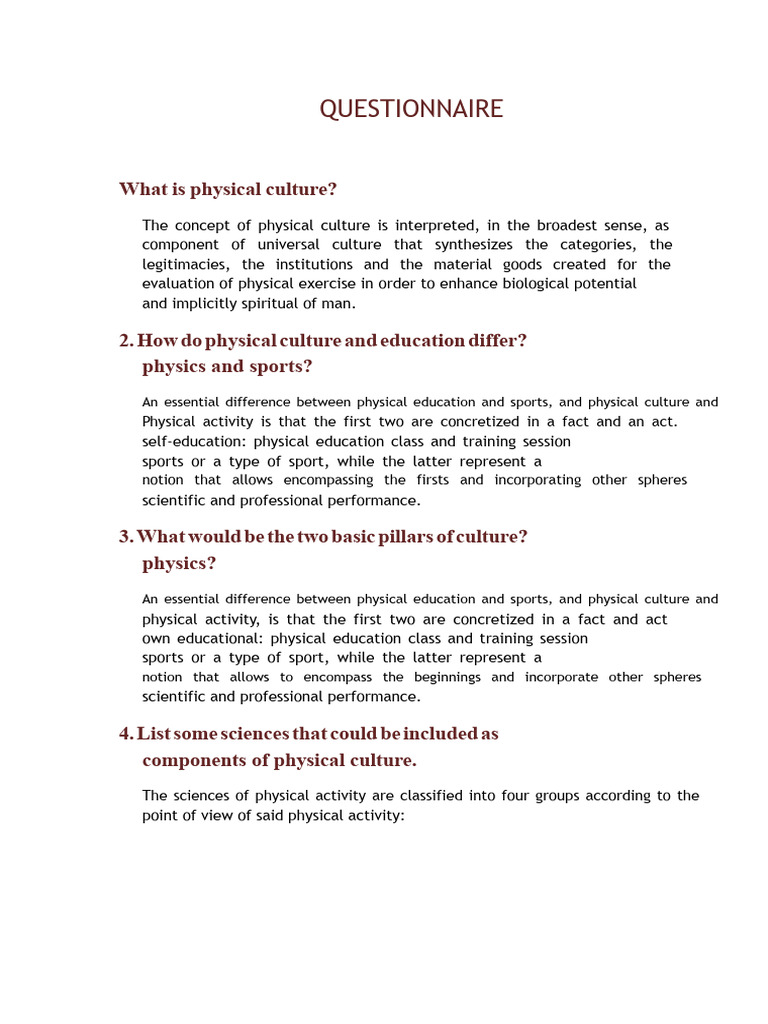 Questionnaire - Physical Culture | PDF | Obesity | Bone