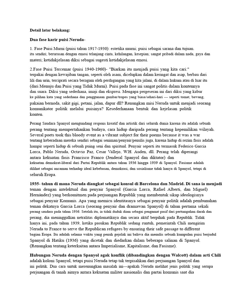 Classnotes Tentang Neruda Dan Spanyol PDF | PDF