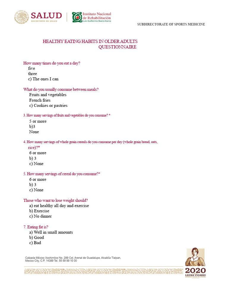 QUESTIONNAIRE ON HEALTHY EATING HABITS IN OLDER ADULTS - ZENDI | PDF ...