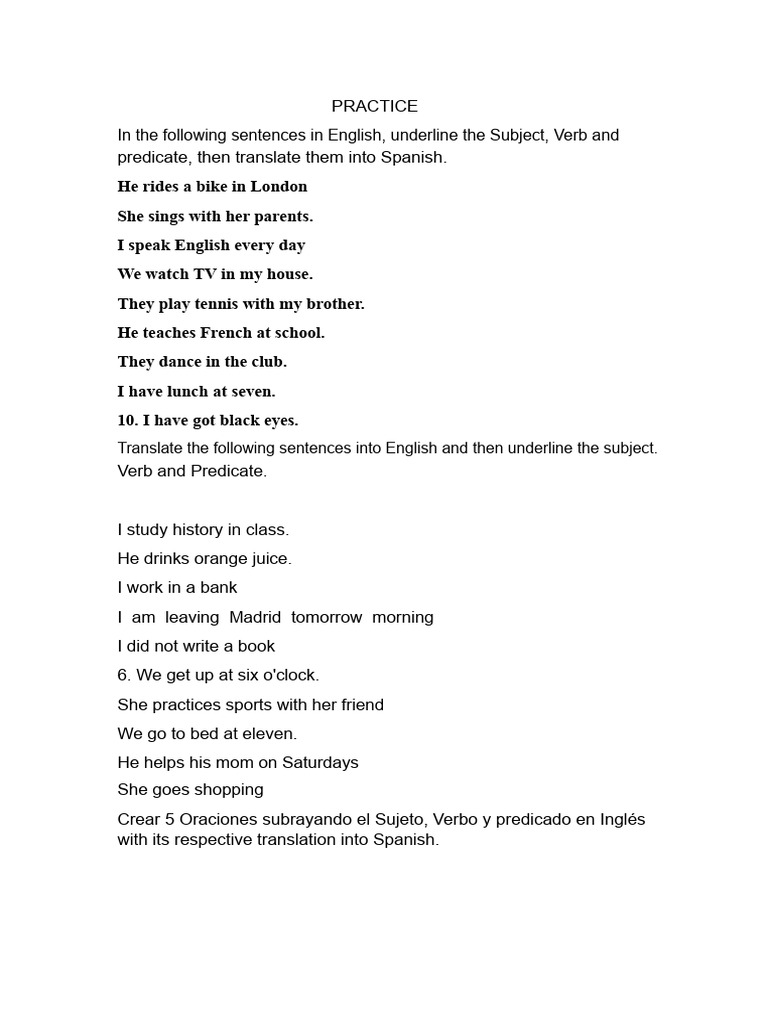 Subject Verb and Predicate | PDF