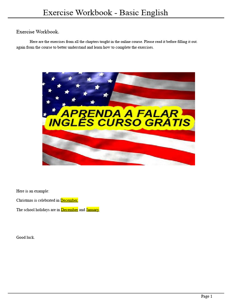 Basic English Exercise Workbook | PDF | Holidays
