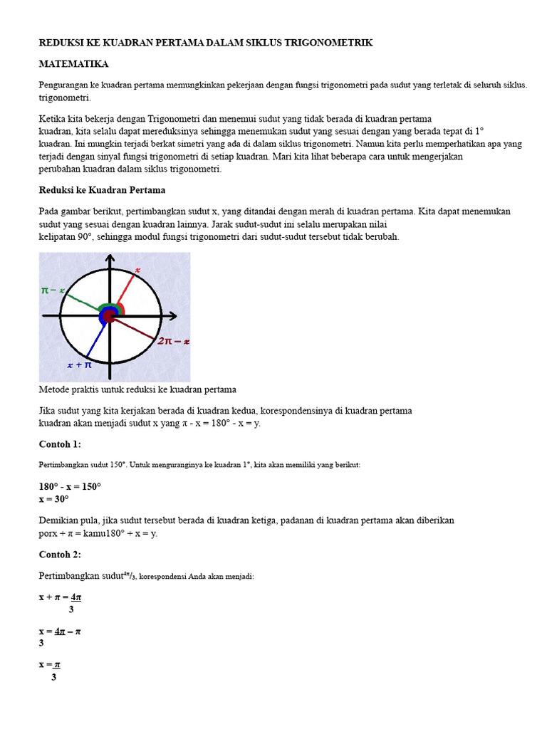 Reduksi Sudut Trigonometri ke Kuadran 1 | PDF