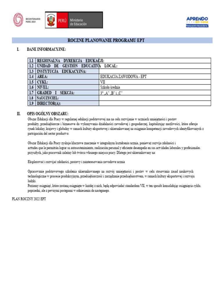 Roczny Plan Ept 3° Sec | PDF