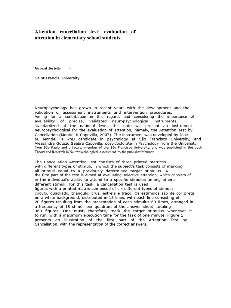 Attention Test for Elementary Students | PDF | Attention | Validity ...