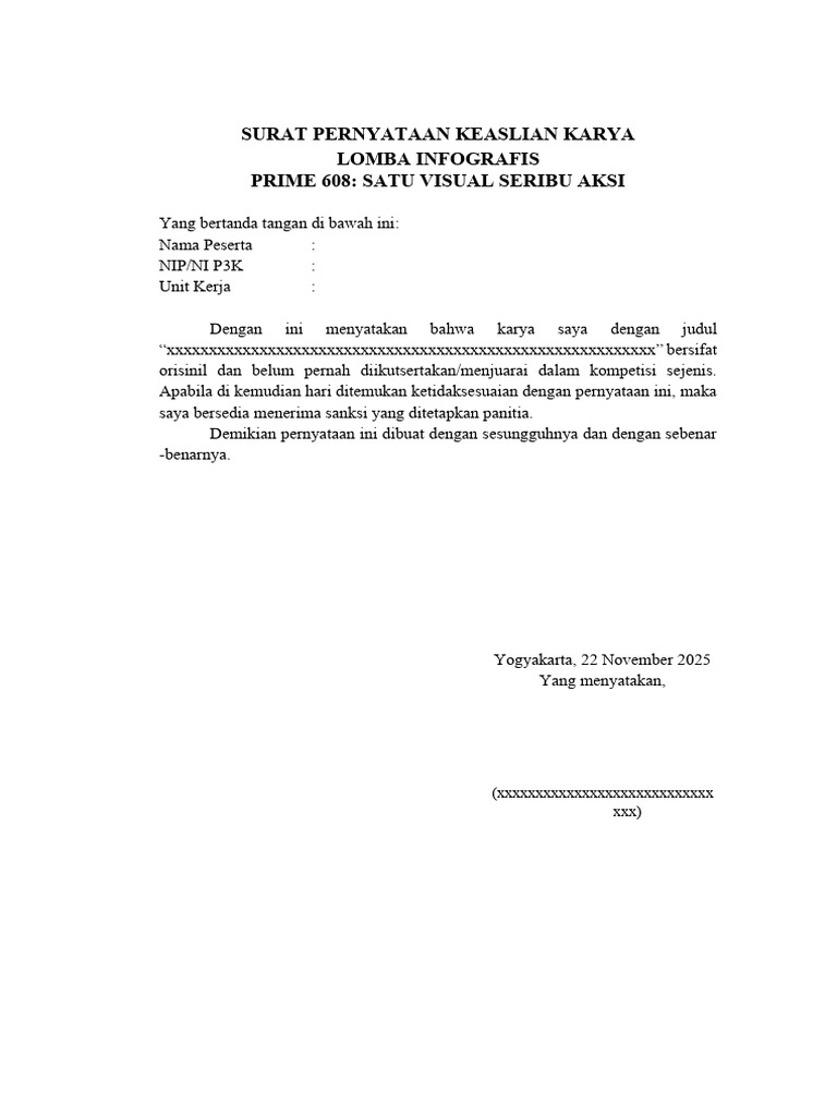 Surat Keaslian Karya Infografis PU 608 | PDF