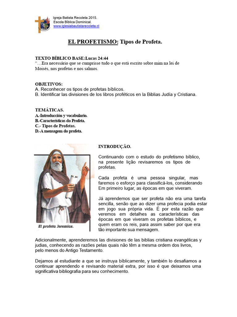 068 - EBD - O PROFETISMO 3 - Tipos de Profetas | PDF | Profeta | Bíblia